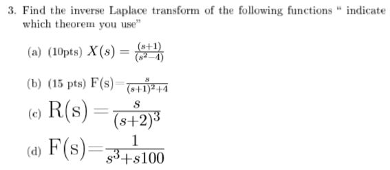 Solved 3. Find the inverse Laplace transform of the | Chegg.com