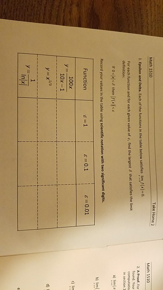 Solved Take Horne 2 Math 1510 Math 1510 Epsilon and Delta. | Chegg.com