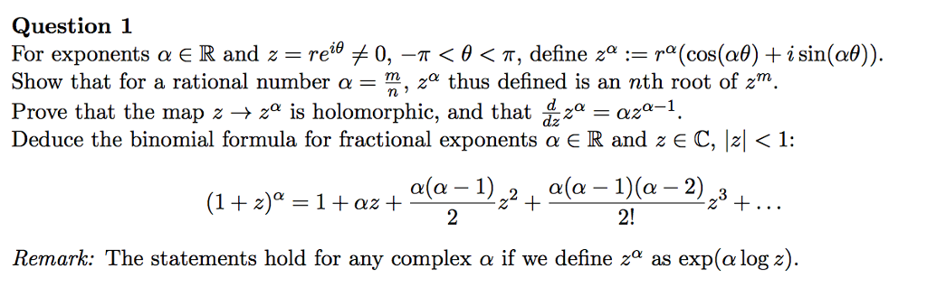 For exponents alpha R and Z = re^i theta notequalto | Chegg.com