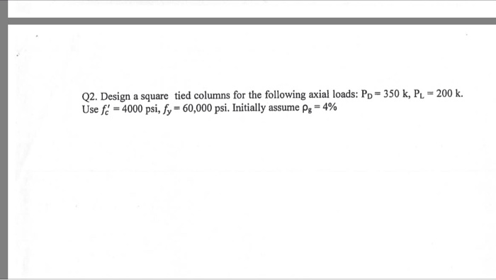 Solved Q2. Design a square tied columns for the following | Chegg.com