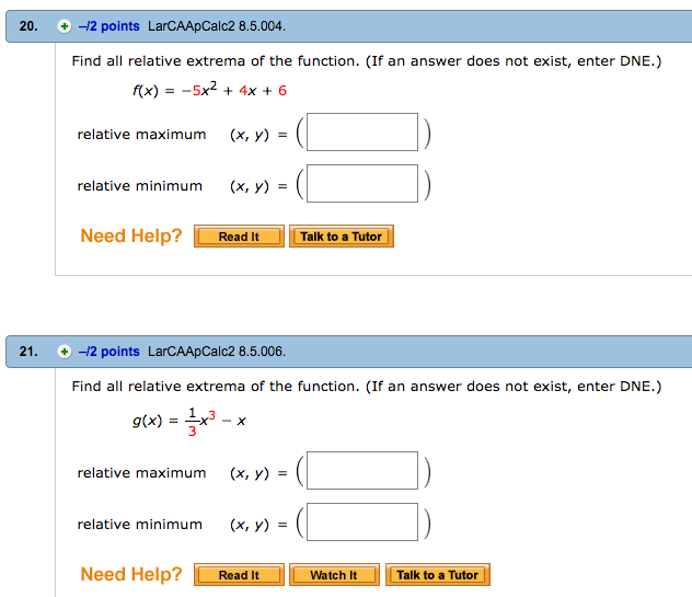 Solved Find A Relative Extrema Of The Function If An