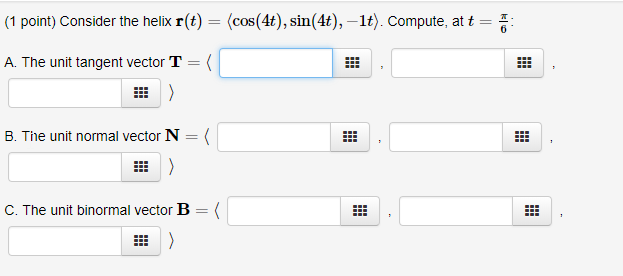 Solved (1 point) Consider the helix r(t)-〈cos(4t), | Chegg.com