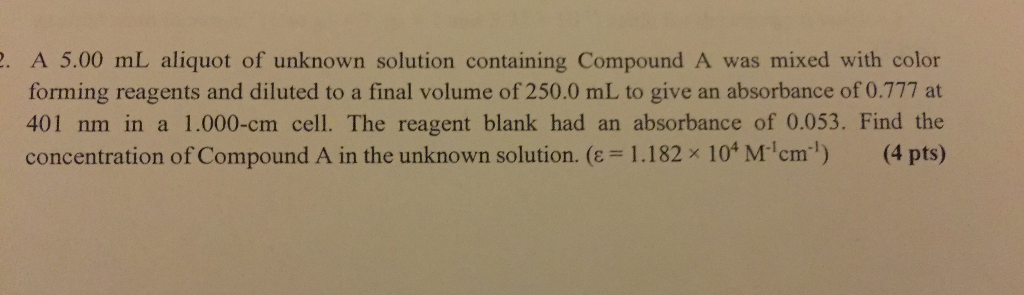 Solved A 5.00 mL aliquot of unknown solution containing | Chegg.com