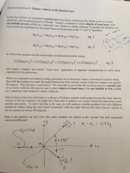 Solved Blucbook Question 4) Elastic Collision in 2D (Special | Chegg.com