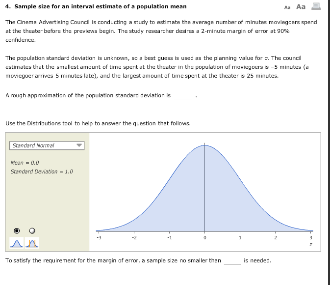 Solved Aa Aa E 4. Sample size for an interval estimate of a | Chegg.com Solved Aa Aa E 4. Sample size for an interval estimate of a | Chegg.com