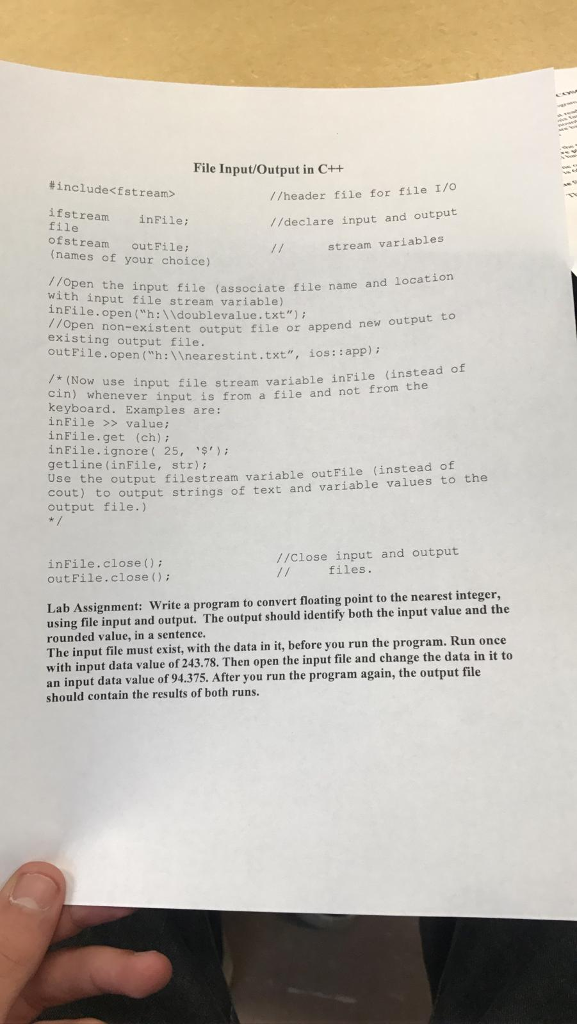 Solved File Input/Output in C++ Winclude //header file for | Chegg.com