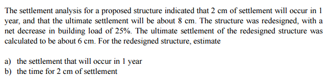 Solved The settlement analysis for a proposed structure | Chegg.com