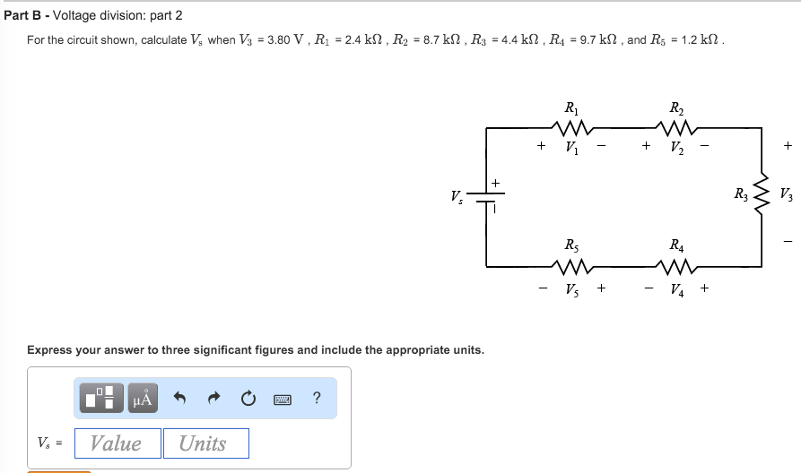 Solved Part A - Voltage division: part 1 For the circuit | Chegg.com