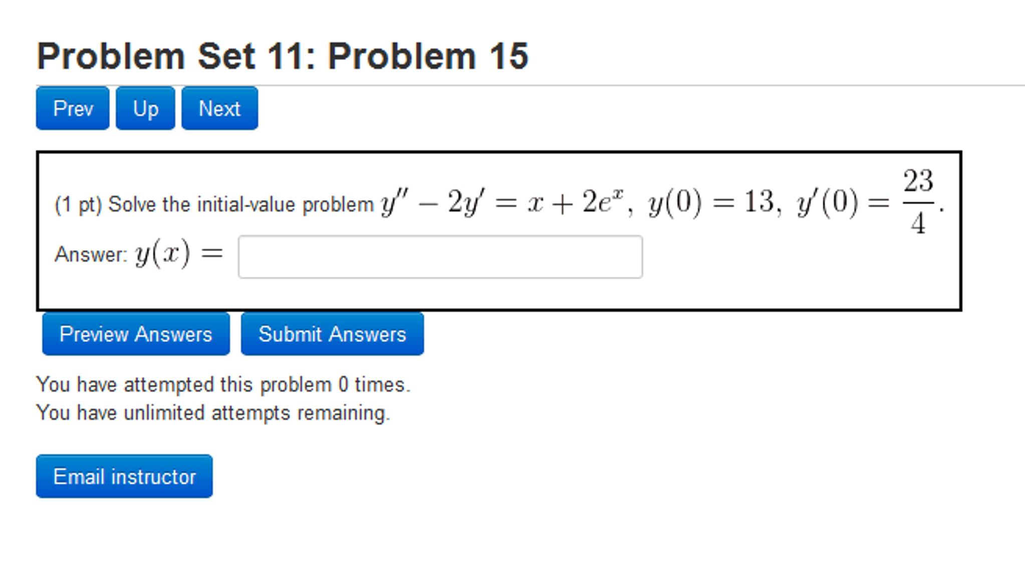 Solved Solve the initial-value problem y" - 2y' = x + 2e^x, | Chegg.com