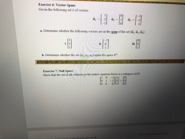Solved Exercise 6: Vector Spans Given the following set S of | Chegg.com