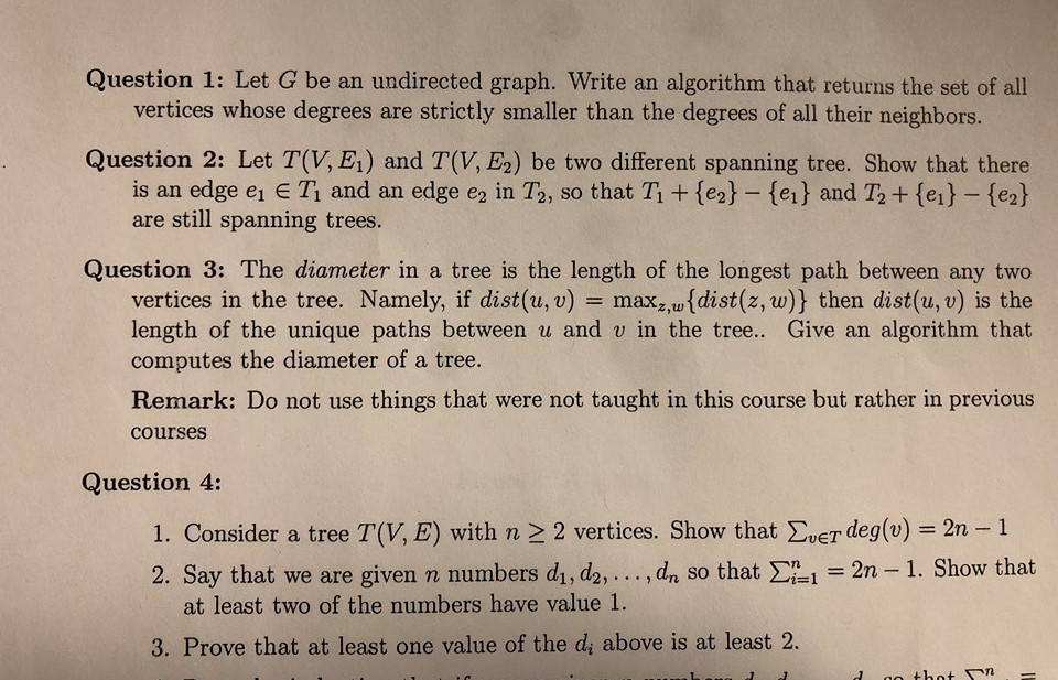Solved Question 1: Let G be an undirected graph. Write an | Chegg.com
