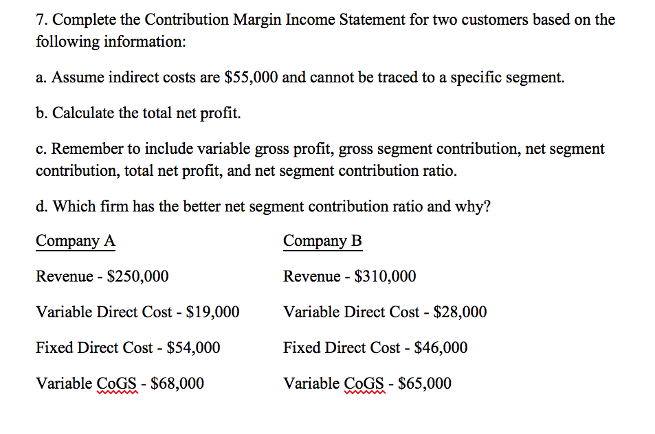 Solved 7. Complete the Contribution Margin Income Statement | Chegg.com