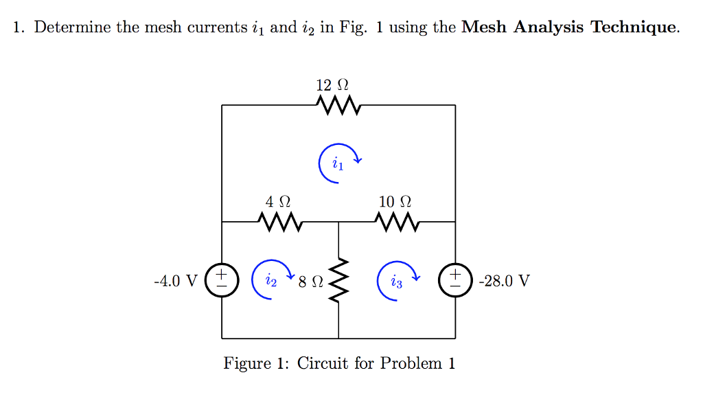 Solved Determine the mesh currents i_1 and i_2 in Fig. 1 | Chegg.com