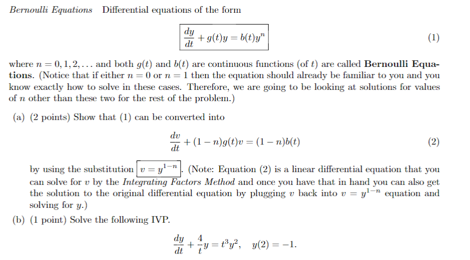 Solved Bernoulli Equations Differential equations of the | Chegg.com