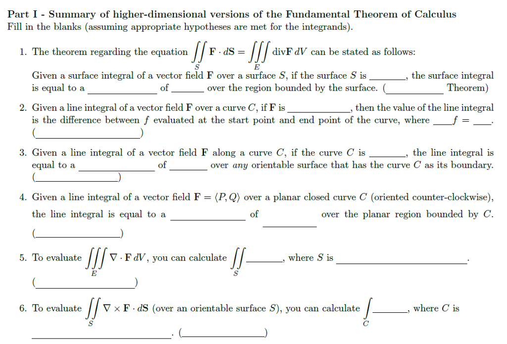 Solved Part I - Summary of higher-dimensional versions of | Chegg.com