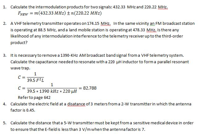 Calculate the intermodulation products for two | Chegg.com