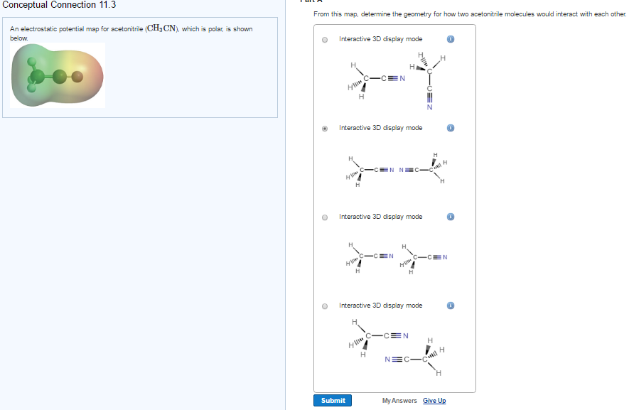 Solved An electrostatic potential map for acetonitrile (CH_3 | Chegg.com
