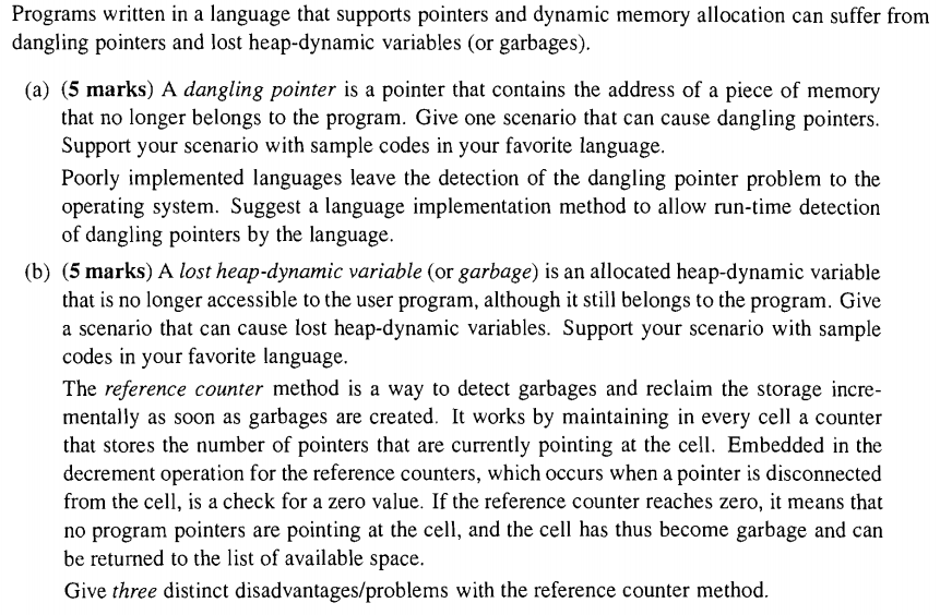 Solved Programs written in a language that supports pointers | Chegg.com