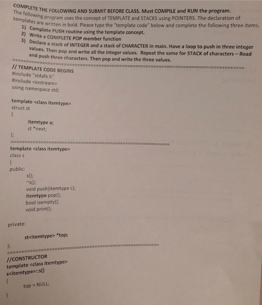 The following program uses the concept of TEMPLATE | Chegg.com