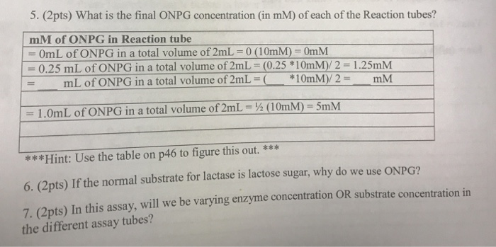 Solved 5. (2pts) What is the final ONPG concentration (in | Chegg.com