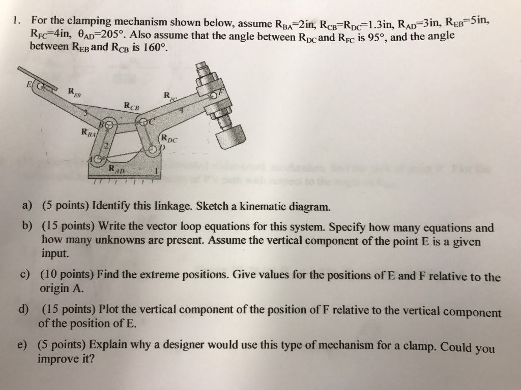 Solved For the clamping mechanism shown below, assume R_BA = | Chegg.com
