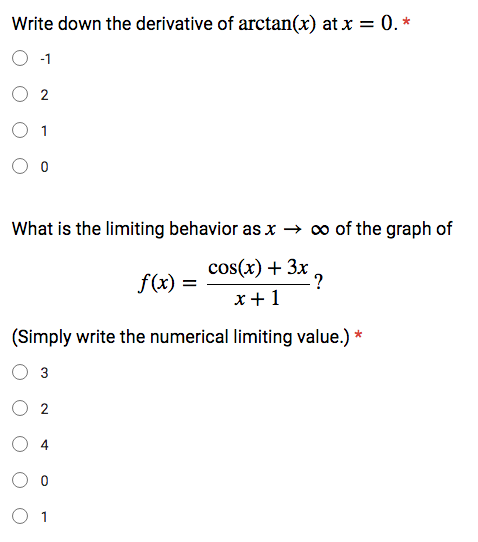 Solved Write down the derivative of arctan(x) at x = 0. -1 | Chegg.com
