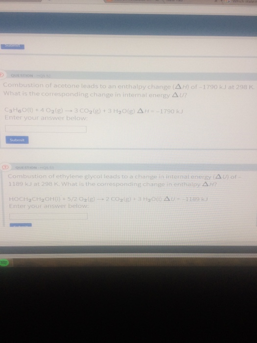 Solved Combustion of acetone leads to an enthalpy change (Δ | Chegg.com