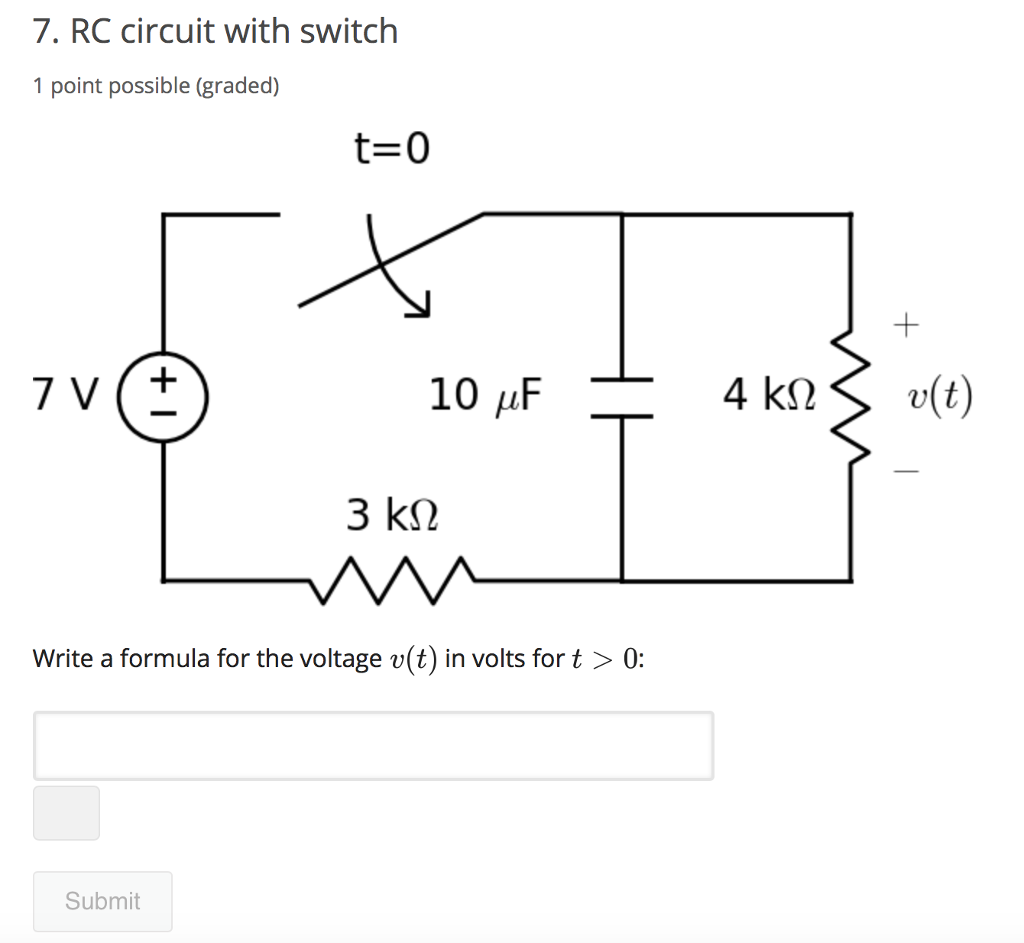 Solved 1. RC Step Response 1 point possible (graded) v(t) 20 | Chegg.com