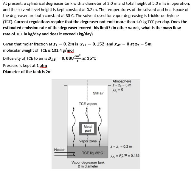 Solved At present, a cylindrical degreaser tank with a | Chegg.com