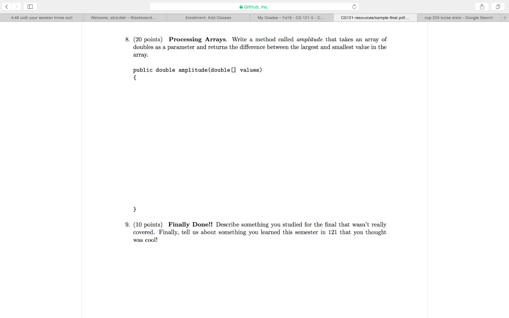 Solved Processing Arrays. Write a method called amplitude | Chegg.com