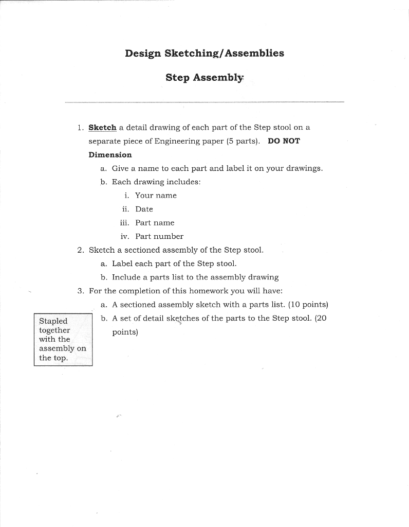 Design sketching/Assemblies Step Assembly 1. sketch a | Chegg.com