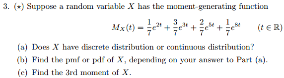 Solved 3. (*) Suppose a random variable X has the | Chegg.com