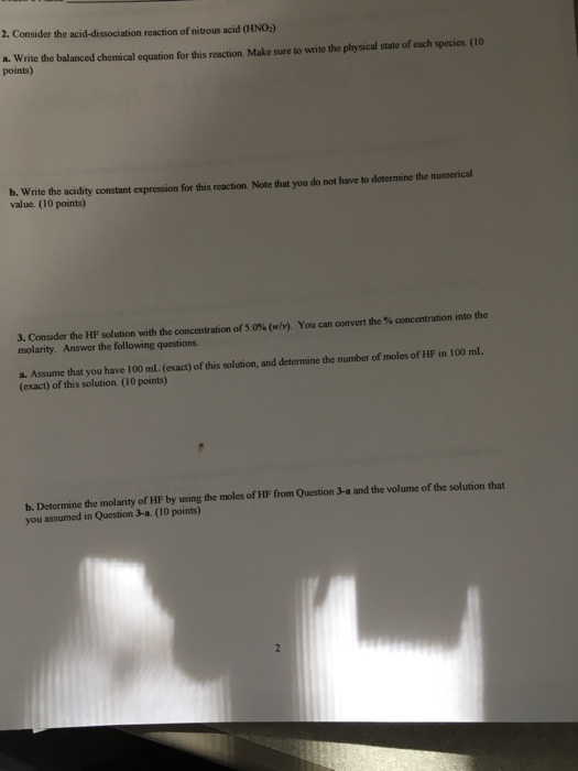 Solved 2. Consider the acid-dissociation reaction of nitrous | Chegg.com