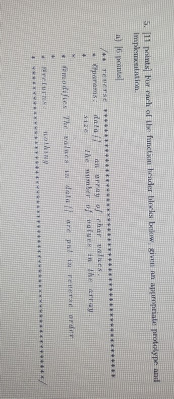 Solved 5. 11 pointsl For each of the function header blocks | Chegg.com