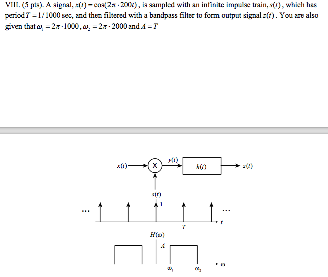 Solved VIII. (5 pts). A signal, x(t) = cos(2pi . 200t), is | Chegg.com