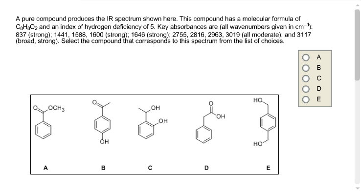 Solved A pure compound produces the IR spectrum shown here. | Chegg.com