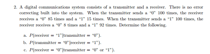Solved 2. A digital communications system consists of a | Chegg.com
