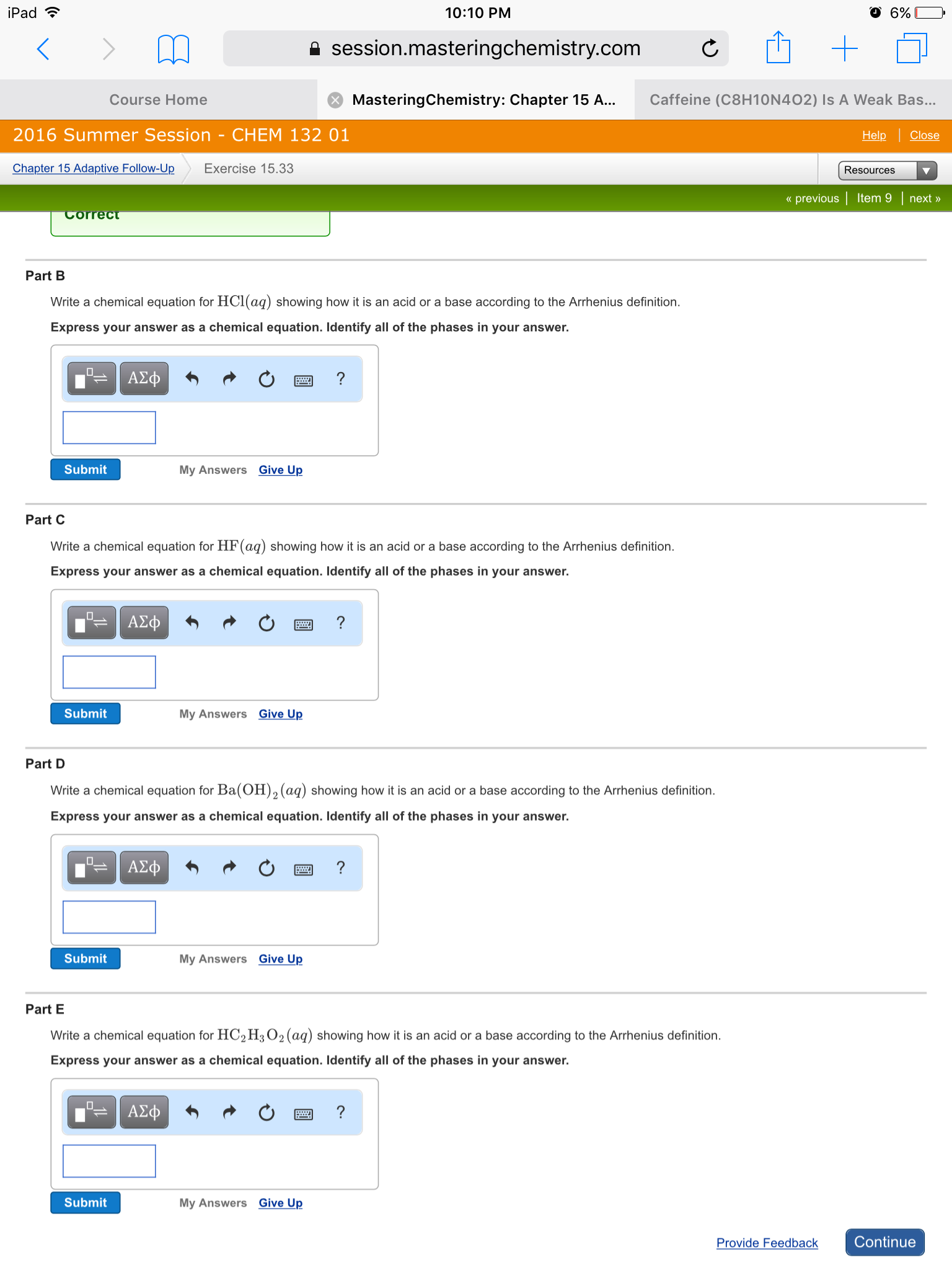 Solved Write a chemical equation for HCl(aq) showing how it | Chegg.com