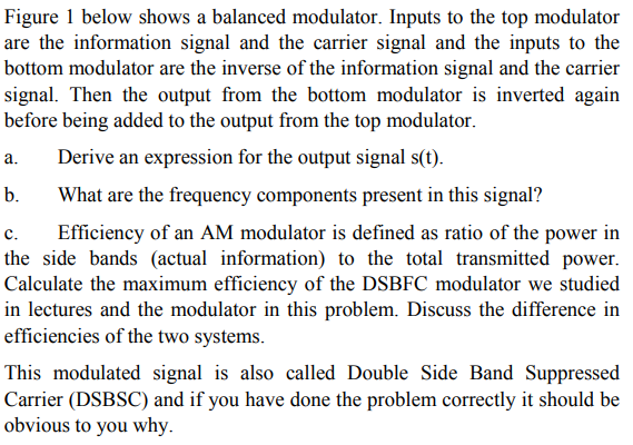 Solved Figure 1 below shows a balanced modulator. Inputs to | Chegg.com
