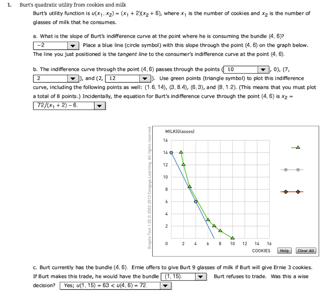 Solved 1. Burt's quadratic utility from cookies and milk | Chegg.com