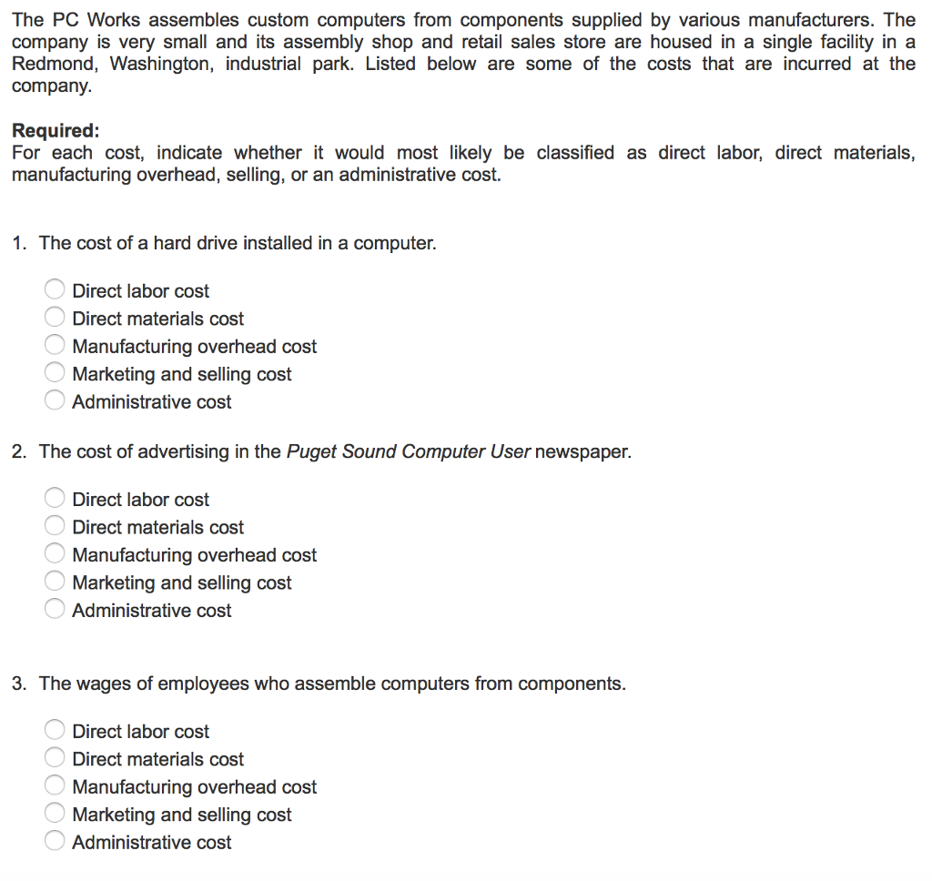 Solved The PC Works assembles custom computers from | Chegg.com