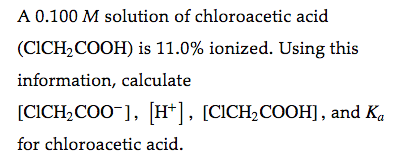 Solved A 0.100 M solution of chloroacetic acid (ClCH2COOH) | Chegg.com