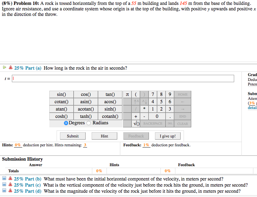 Solved A rock is tossed horizontally from the top of a 55 m | Chegg.com