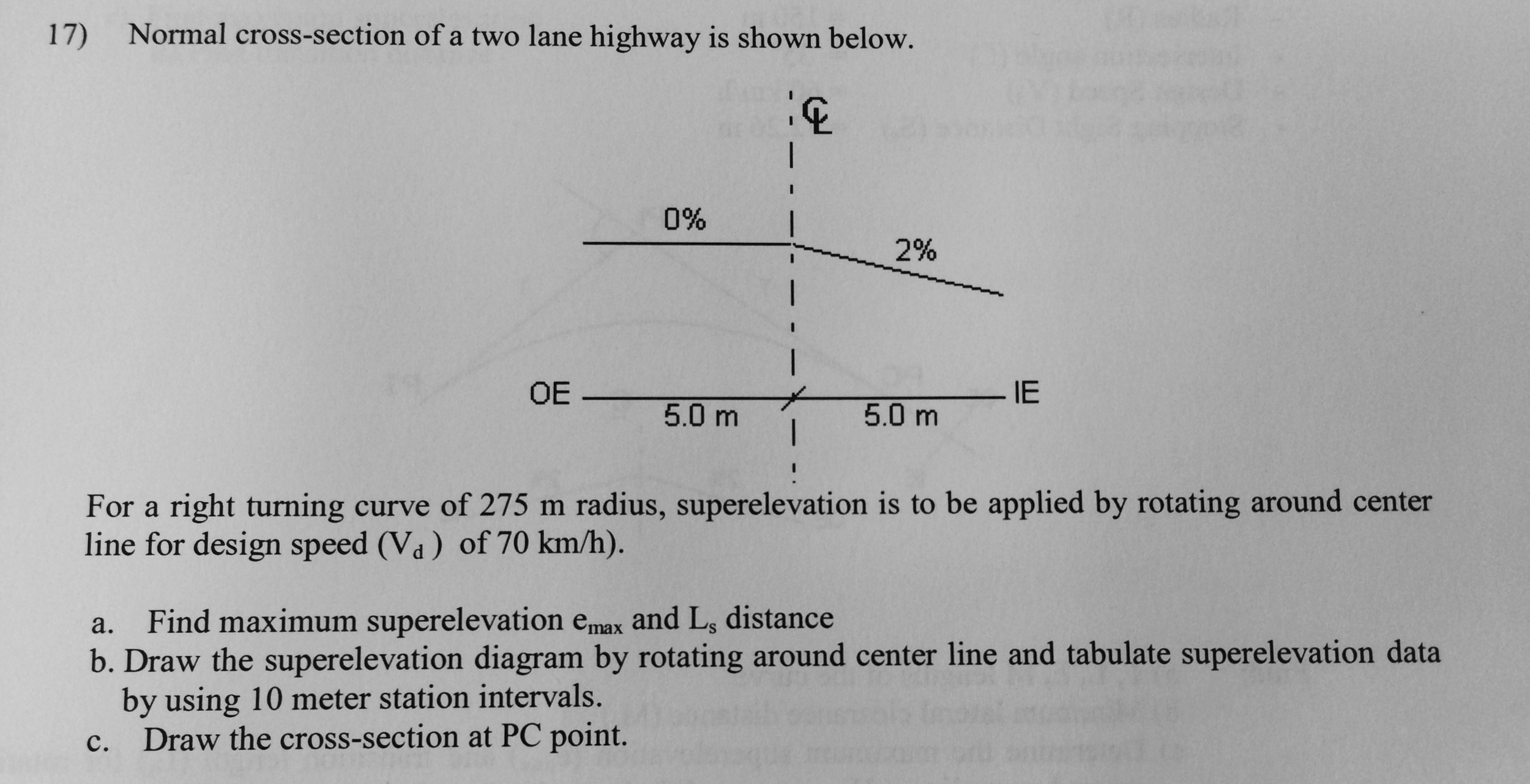 Solved Normal cross-section of a two lane highway is shown | Chegg.com