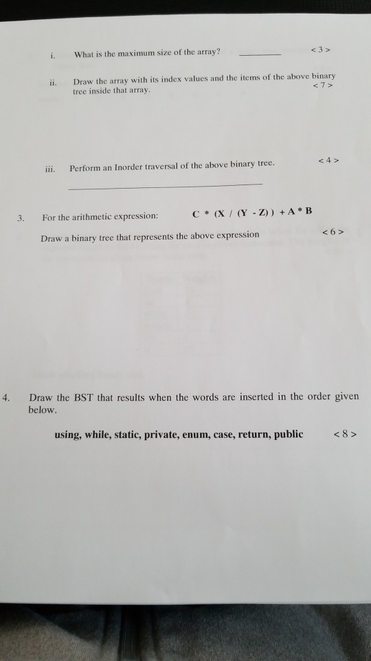 Solved 2 In An Array Based Representation Of A Binary Tree
