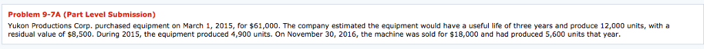 Solved Problem 9-7A (Part Level Submission) Yukon | Chegg.com