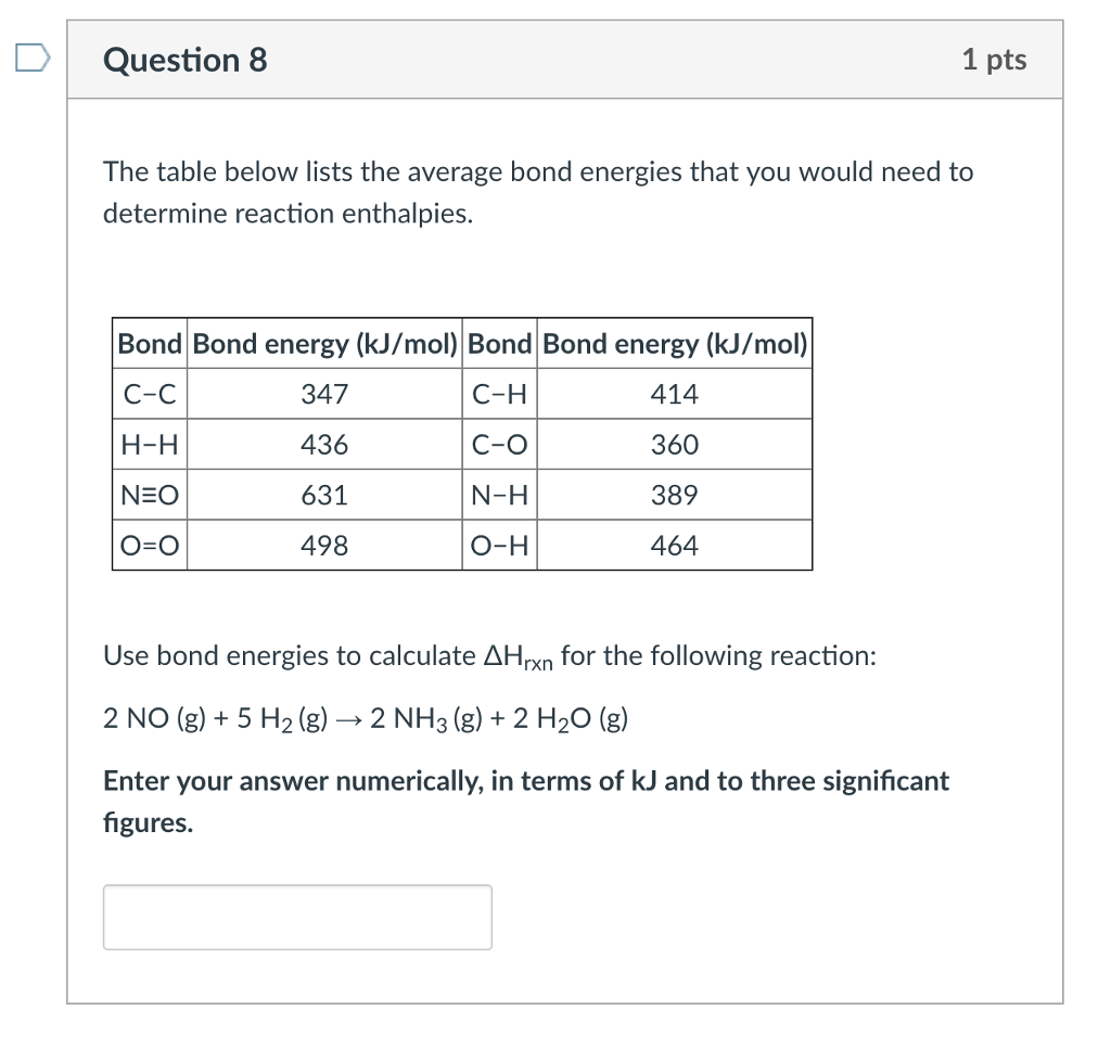 Solved Question 8 1 pts The table below lists the average | Chegg.com