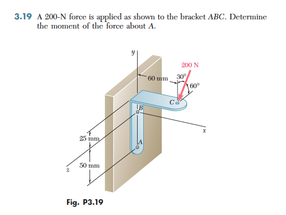 Solved A 200-N force is applied as shown to the bracket ABC. | Chegg.com