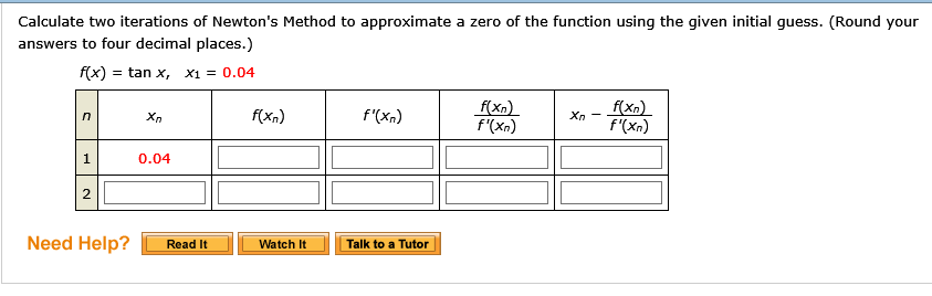 Solved Calculate Two Iterations Of Newtons Method To