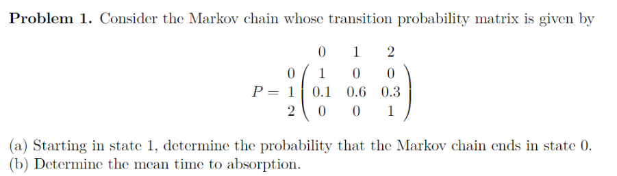 Solved Problem 1. Consider the Markov chain whose transition | Chegg.com